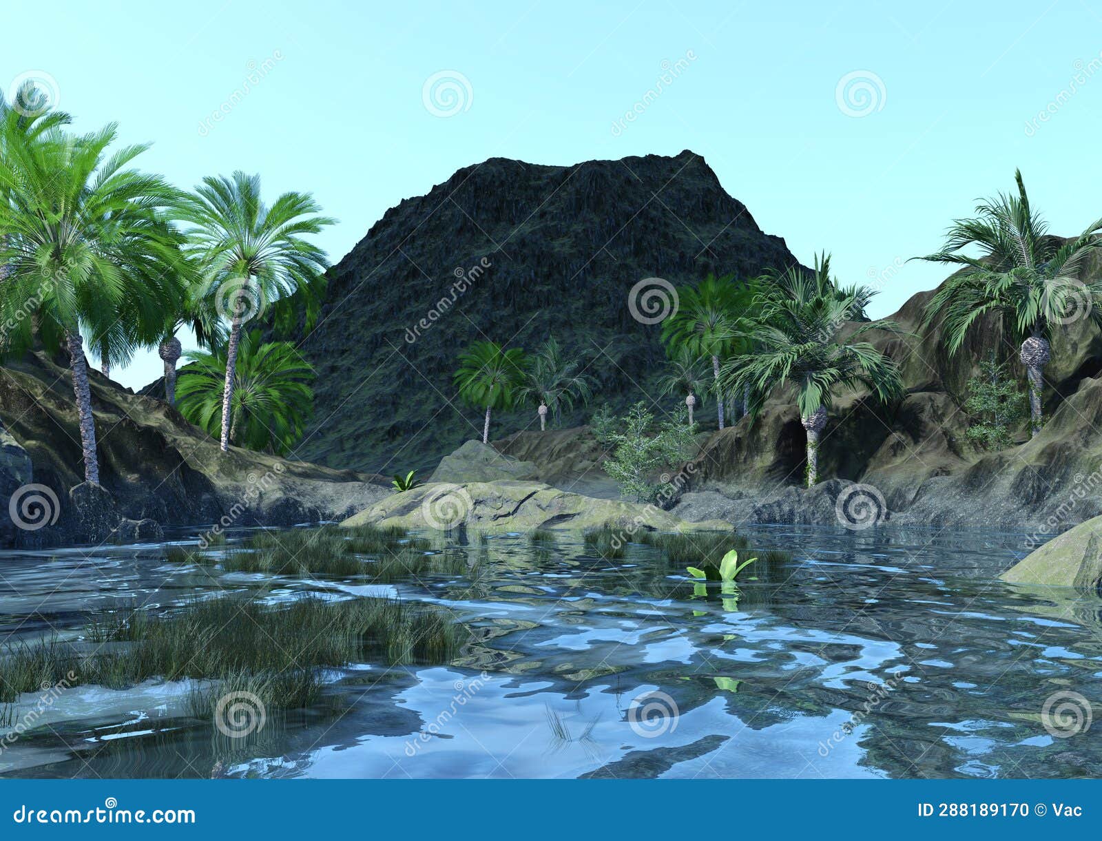 3D Rendering Prehistoric Landscape Stock Illustration - Illustration of ...