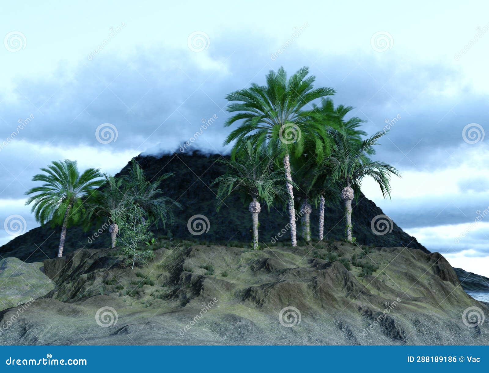 3D Rendering Prehistoric Landscape Stock Illustration - Illustration of ...