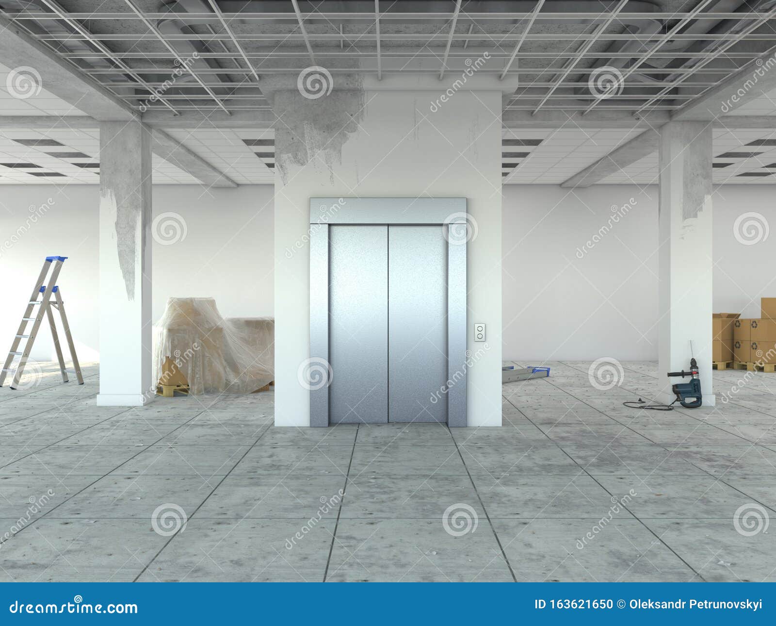 3D Rendering Premises Under Repair Stock Illustration - Illustration of ...