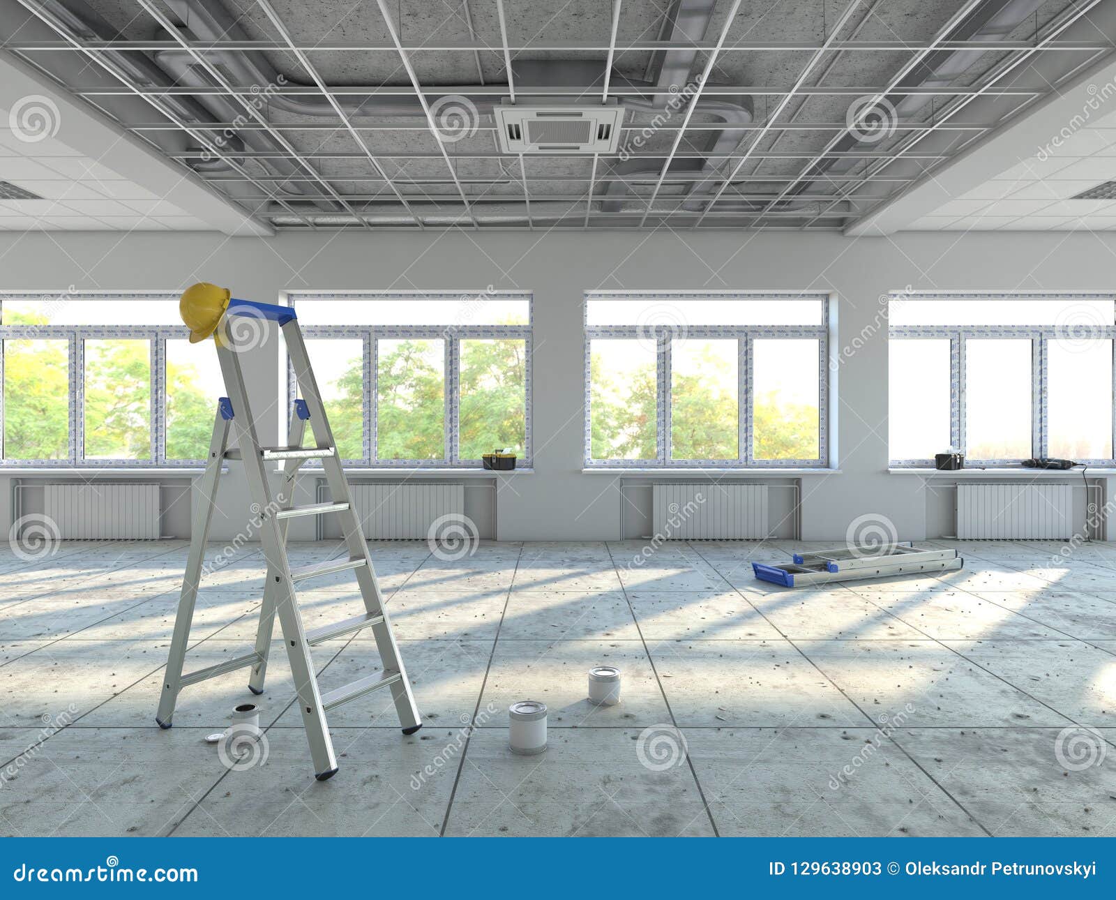 3D Rendering Premises Under Repair Stock Illustration - Illustration of ...