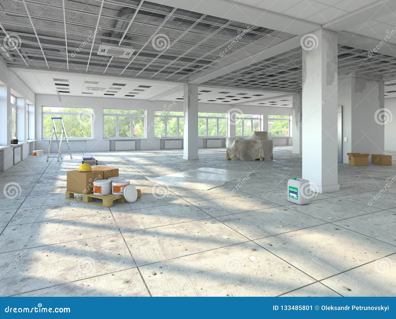 3D Rendering Premises Under Repair Stock Illustration - Illustration of ...