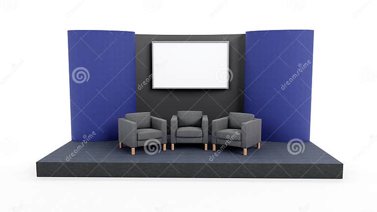3d Rendering of Presentation Stage Talk Show Backdrop with Sofa and ...
