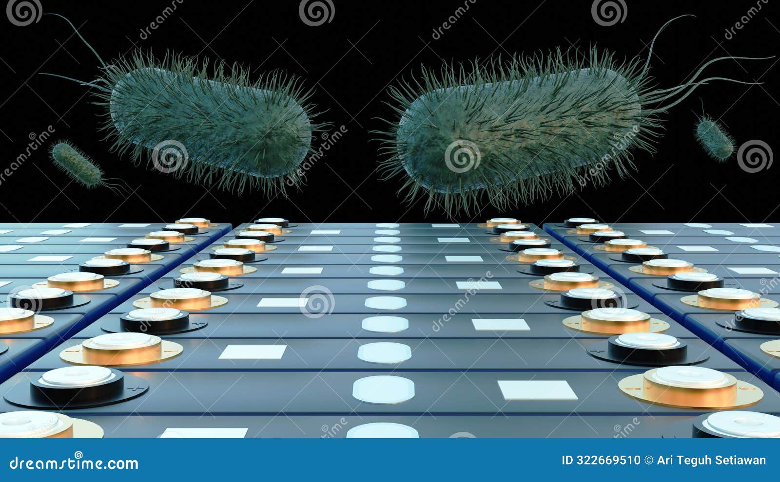 3d Rendering of Prismatic Battery and Bacteria As Symbol of Biobattery ...