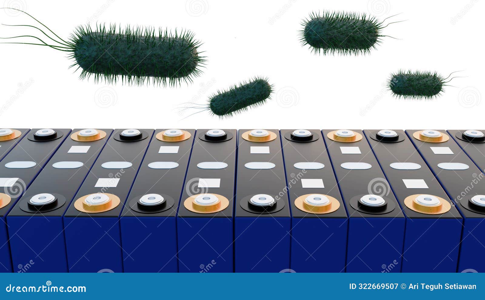 3d Rendering Of Prismatic Battery And Bacteria As Symbol Of Biobattery ...