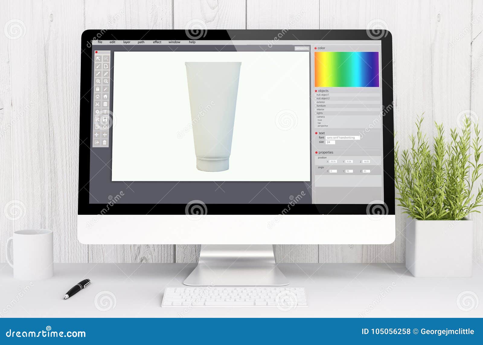 White Workspace with Computer Product Design Stock Illustration ...