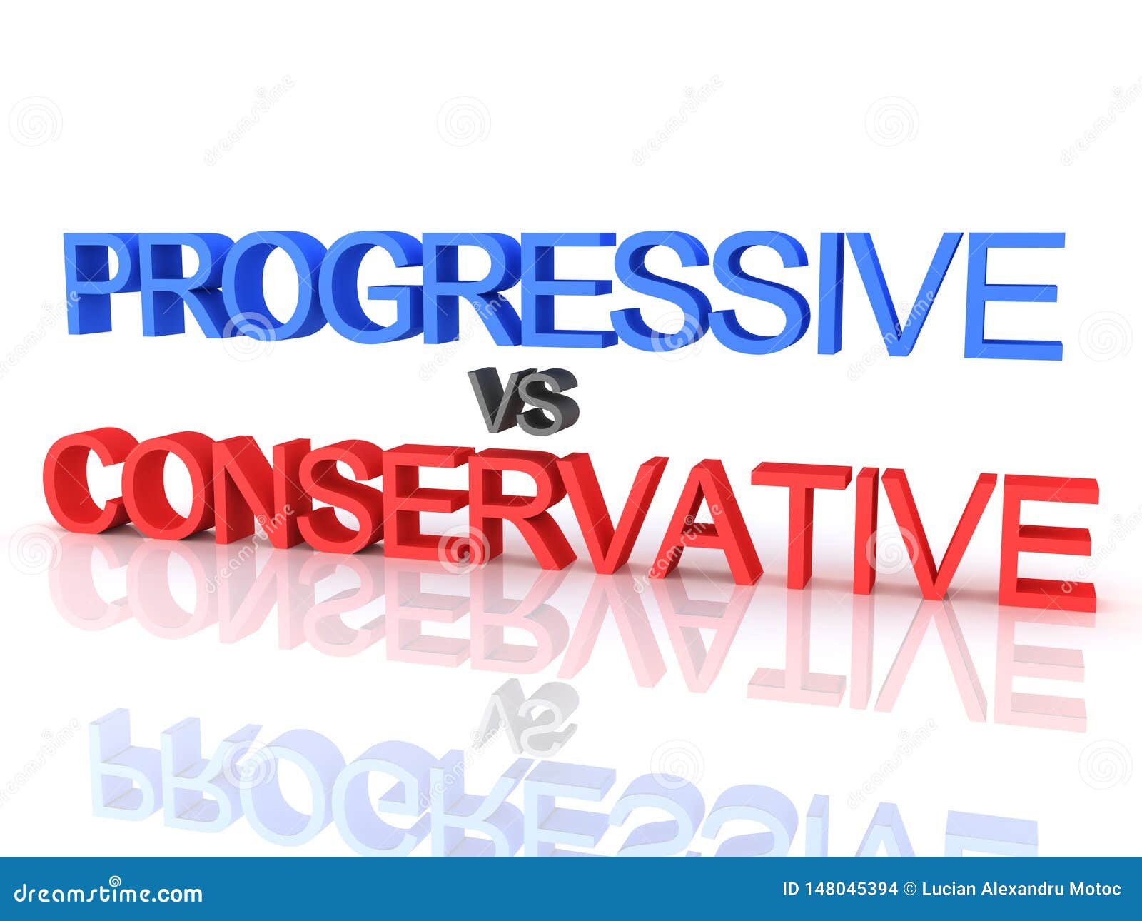 3D Rendering of Progressive Vs Conservative Text Stock Illustration ...