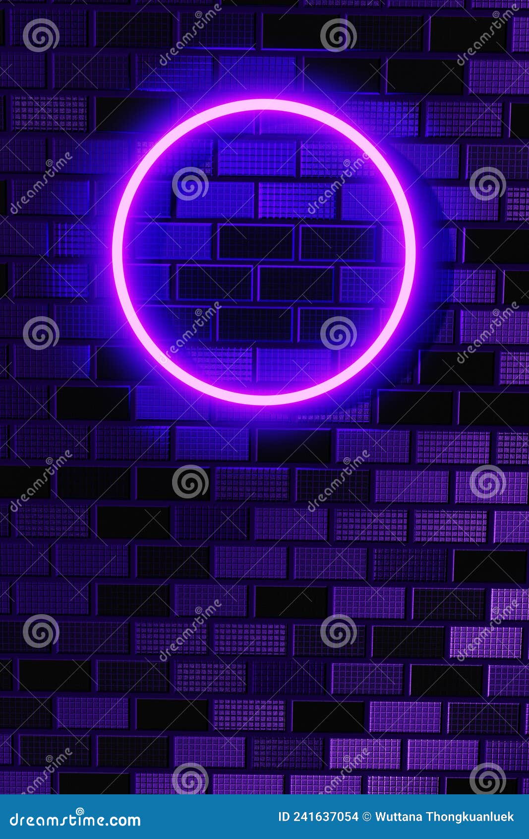 3D Rendering Purple Neon on Brick Wall Stock Illustration ...