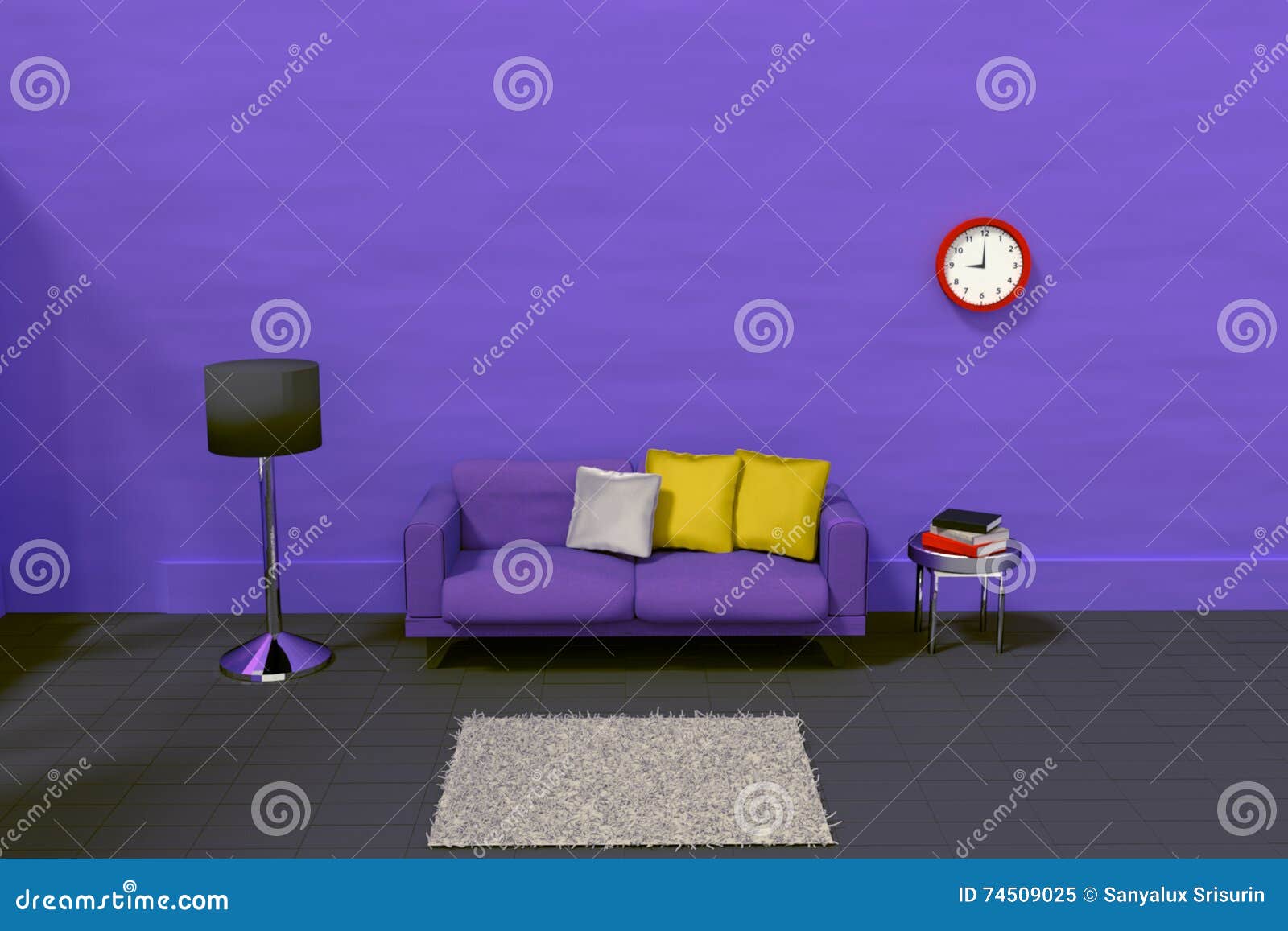 3D Rendering of a Purple Room Stock Illustration - Illustration of ...