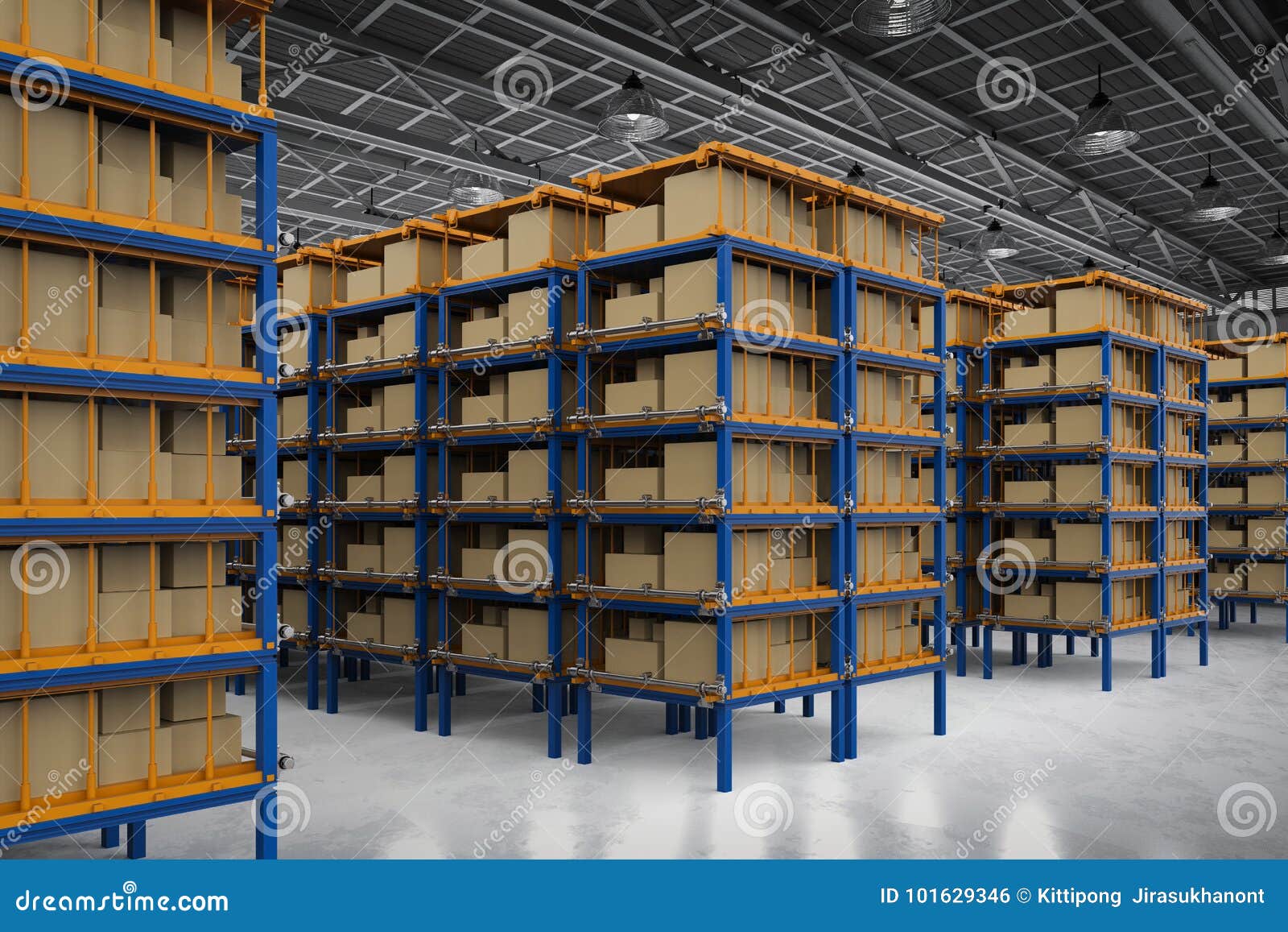 Racks full of carton boxes stock illustration. Illustration of ...