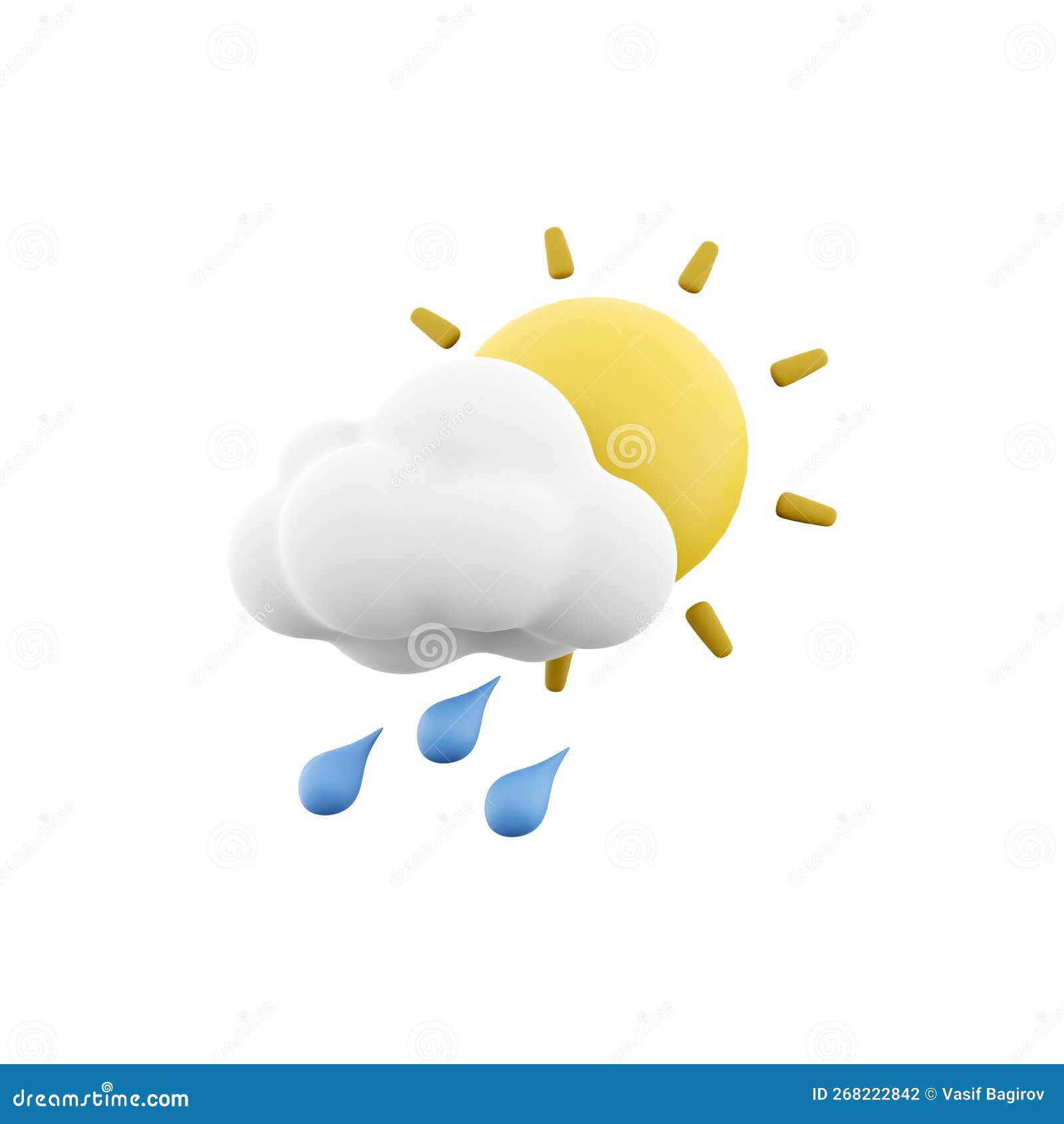 3d Rendering Rain with Cloud and Sun Icon. 3d Render Weather Sun with ...