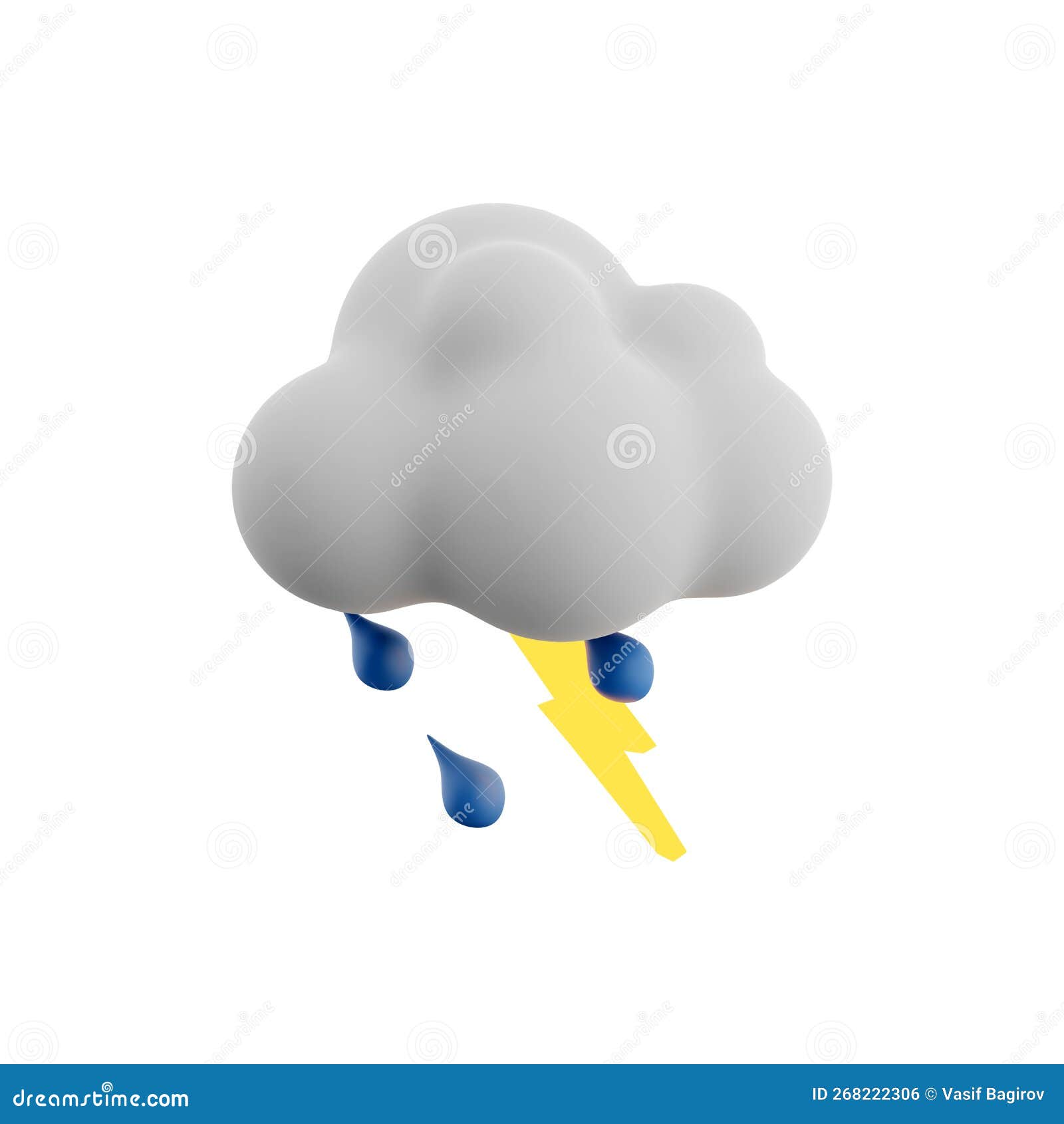 3d Rendering Rain with Thunder and Cloud Icon. 3d Render Thunderstorm ...