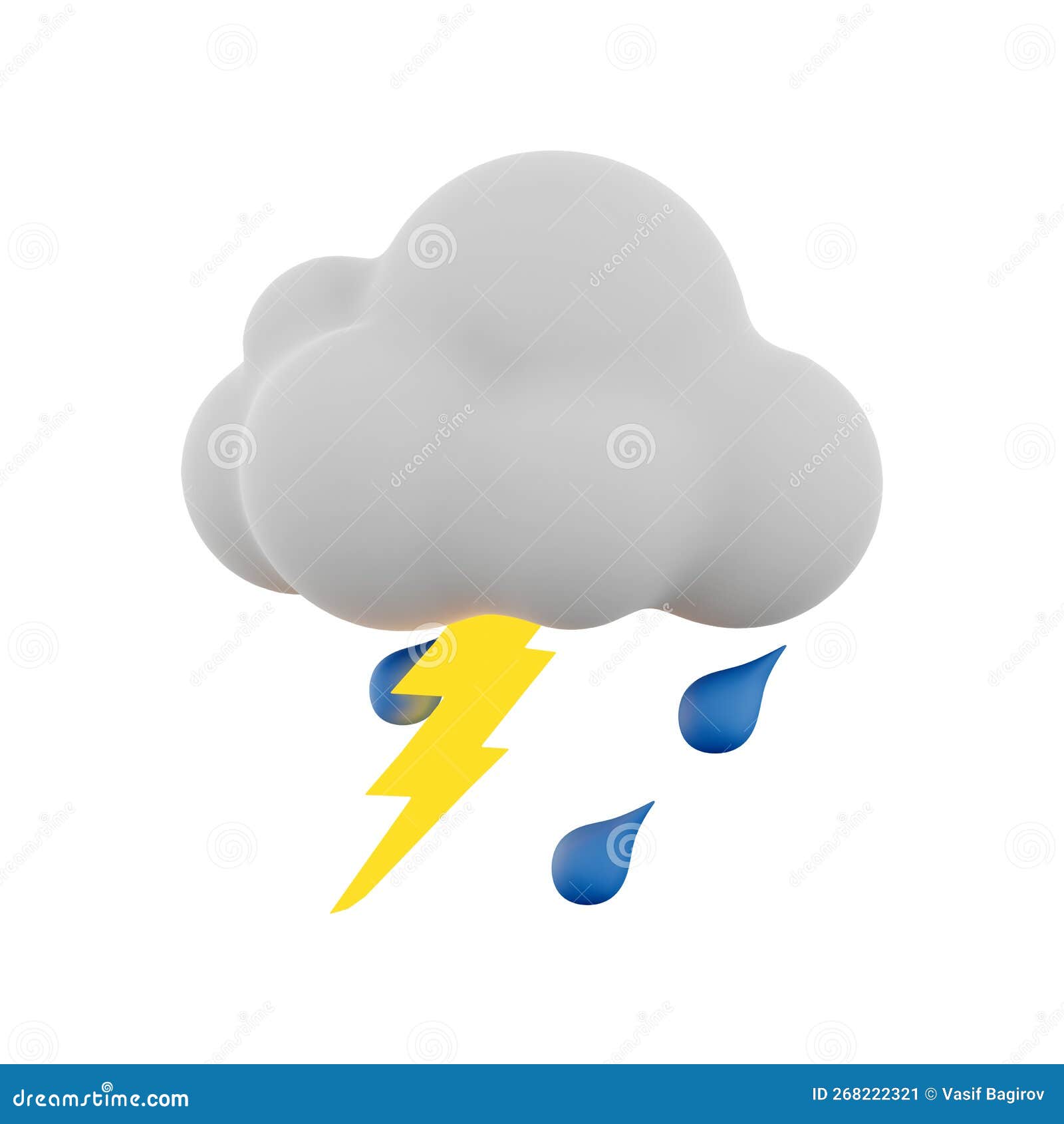 3d Rendering Rain with Thunder and Cloud Icon. 3d Render Thunderstorm ...