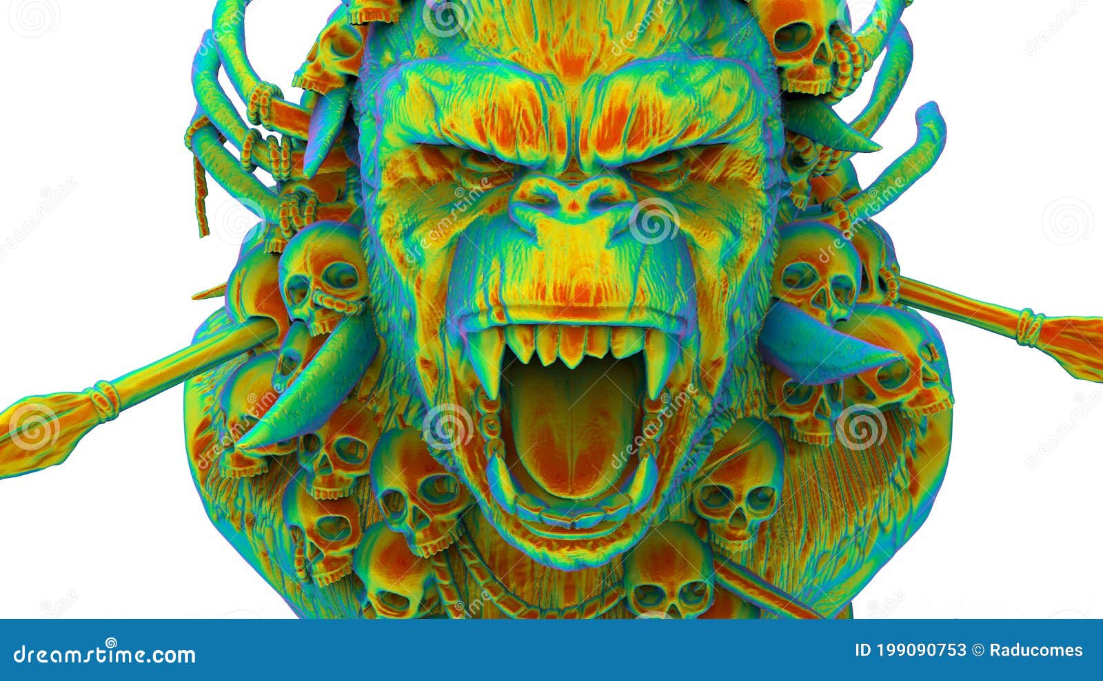 3D Rendering - Rainbow Colored Monkey Skull with Multiple Smaller ...