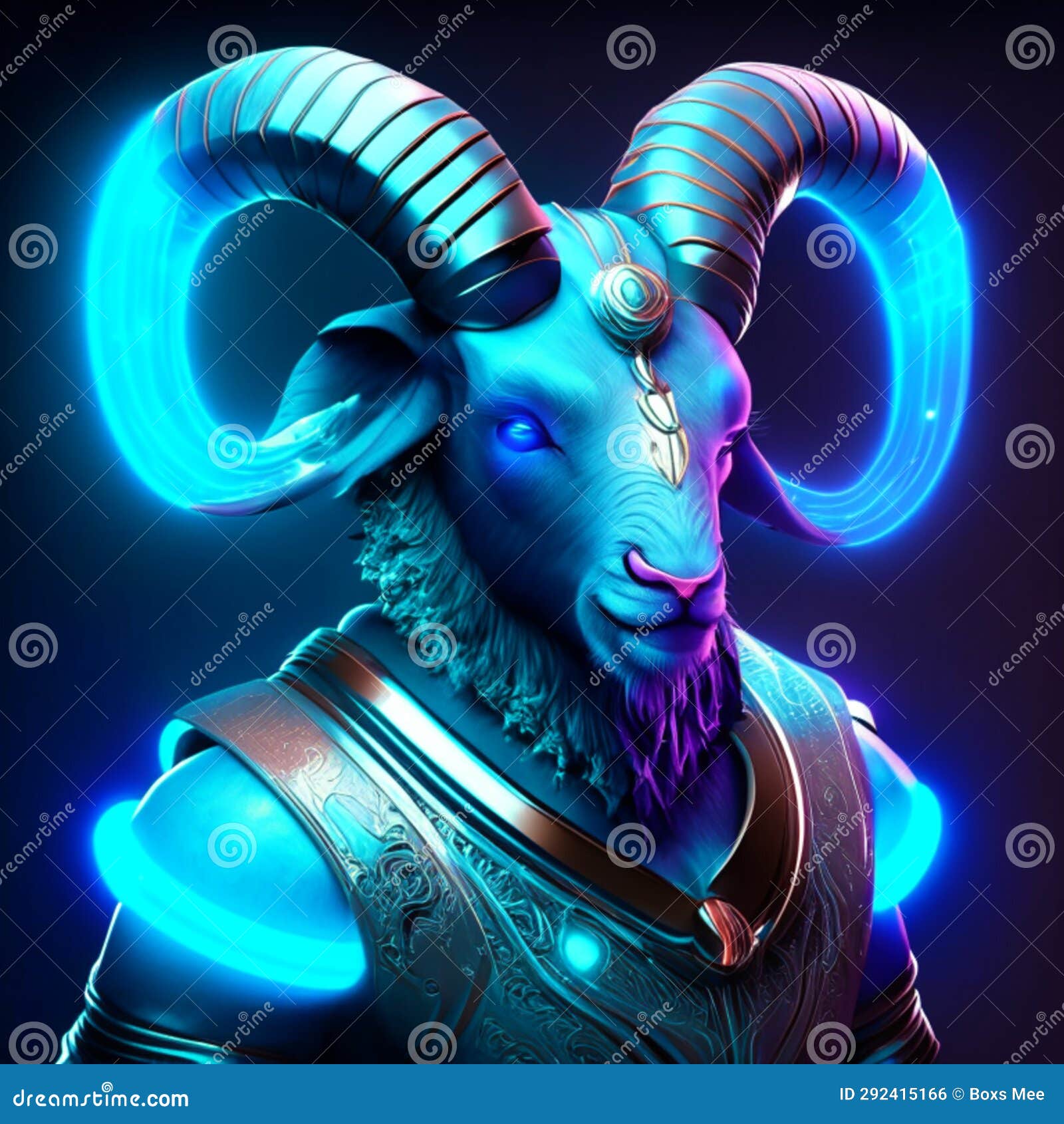 3D Rendering of a Ram with Blue Neon Lights on a Dark Background AI ...
