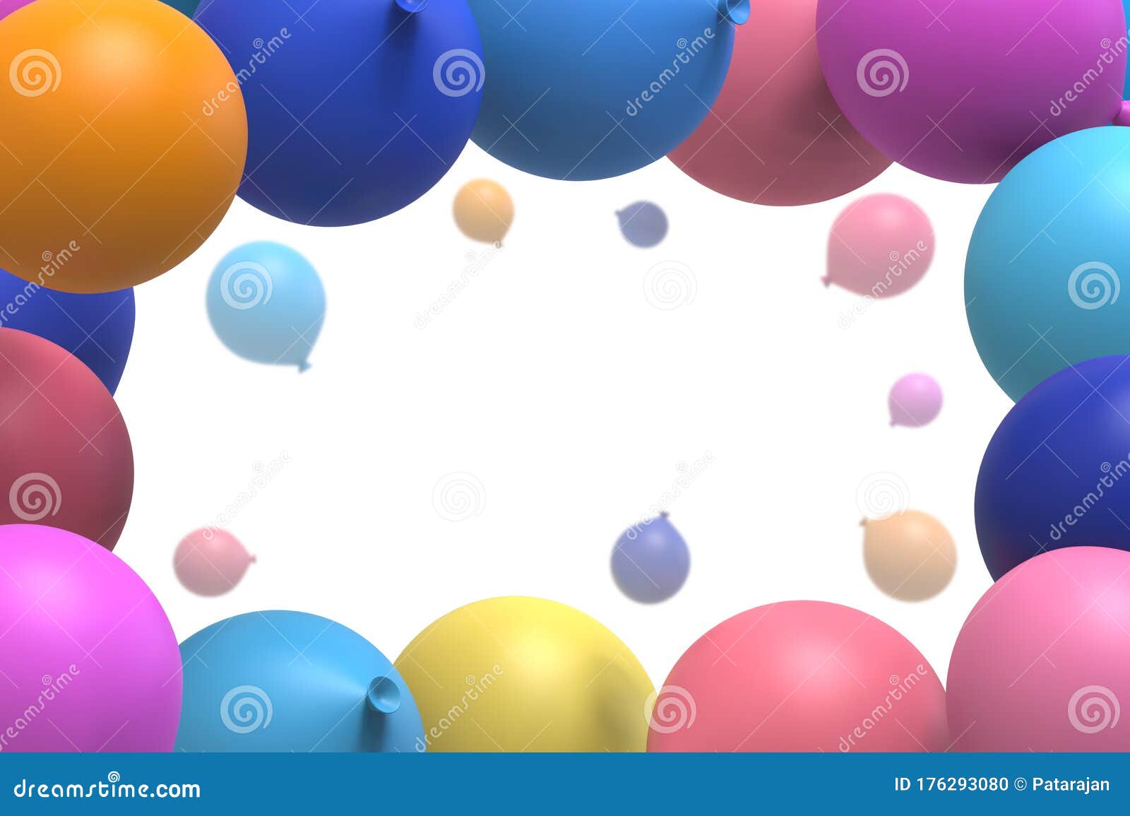 3d Rendering. Random Color Floating Balloons Frame with Clipping Path ...