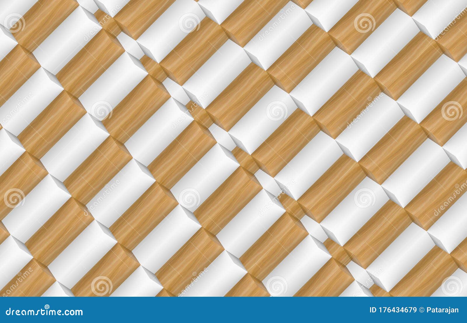 3d Rendering. Random Modern Minimal Diagonal White And Brown Wood Long ...