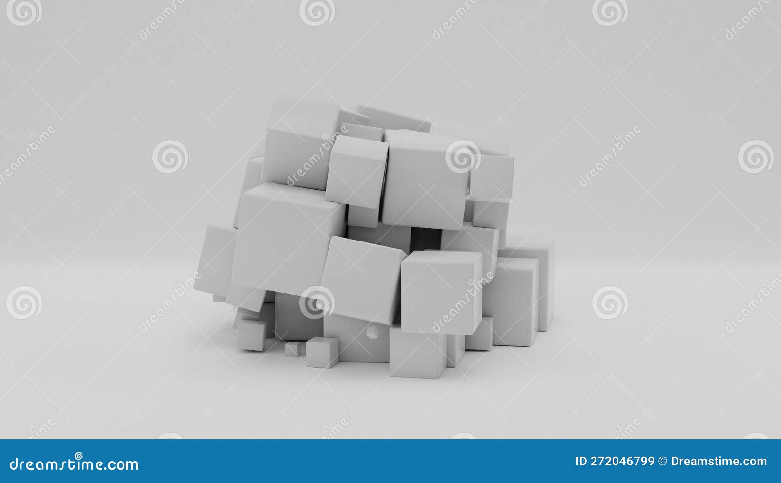3d Rendering Of A Random Pile Of White Cubes Of Different Sizes On A ...