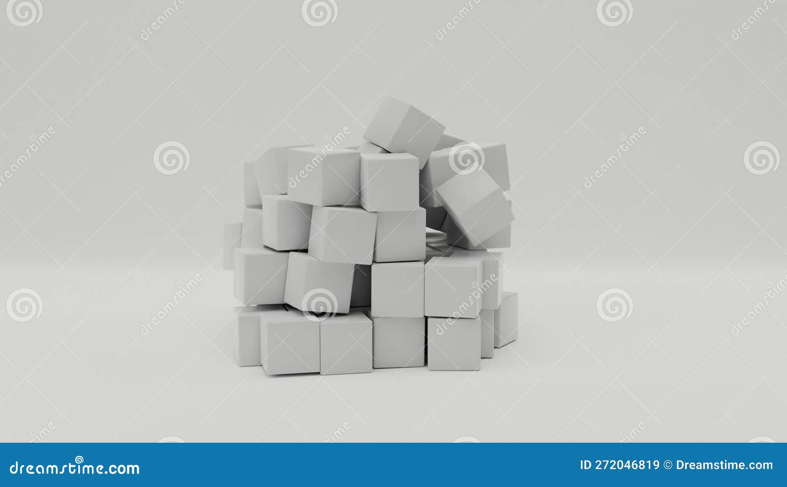 3d Rendering of a Random Pile of White Cubes of Different Sizes on a ...