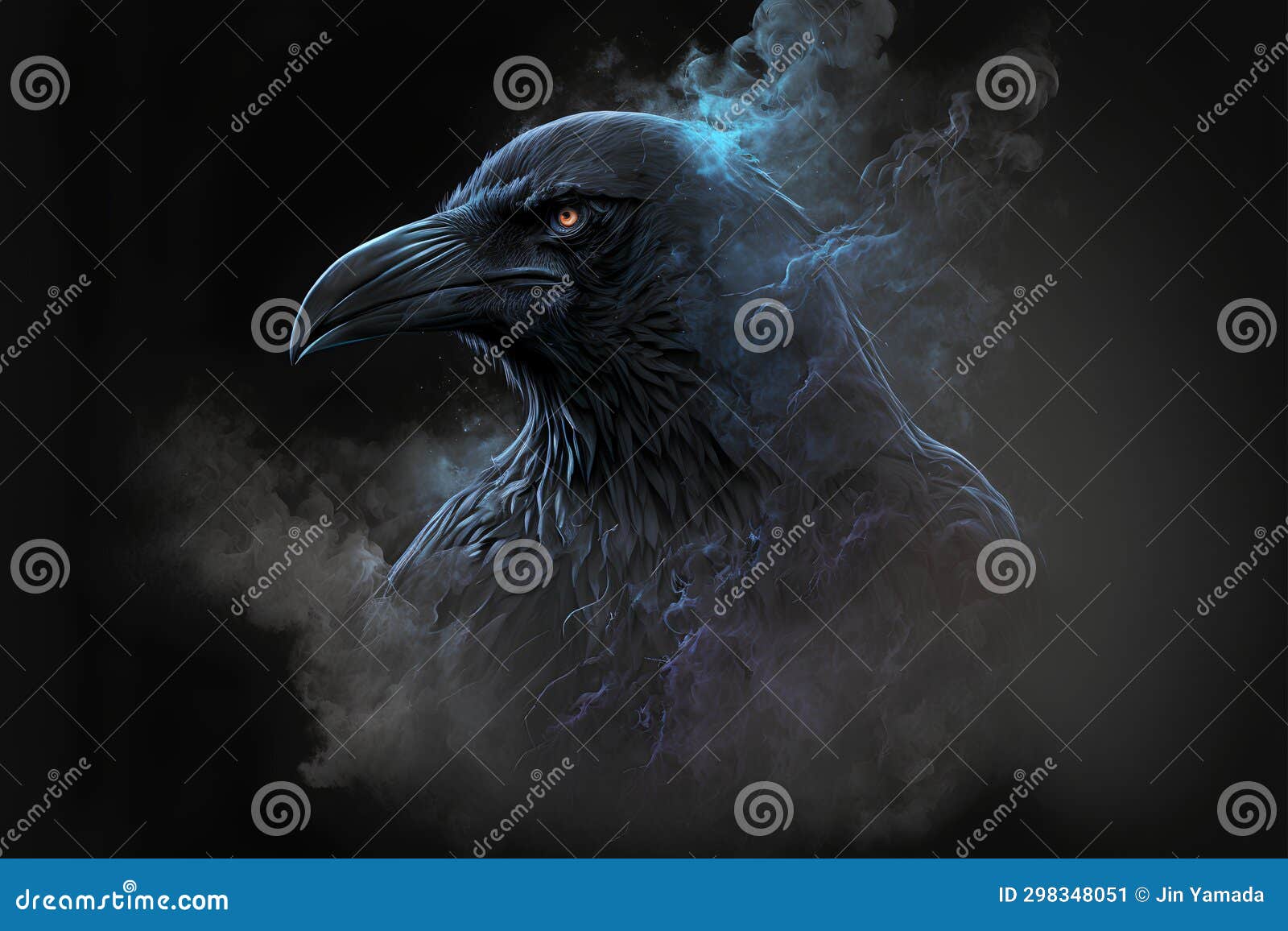 3d Rendering of a Raven in Blue Smoke on a Black Background Stock ...