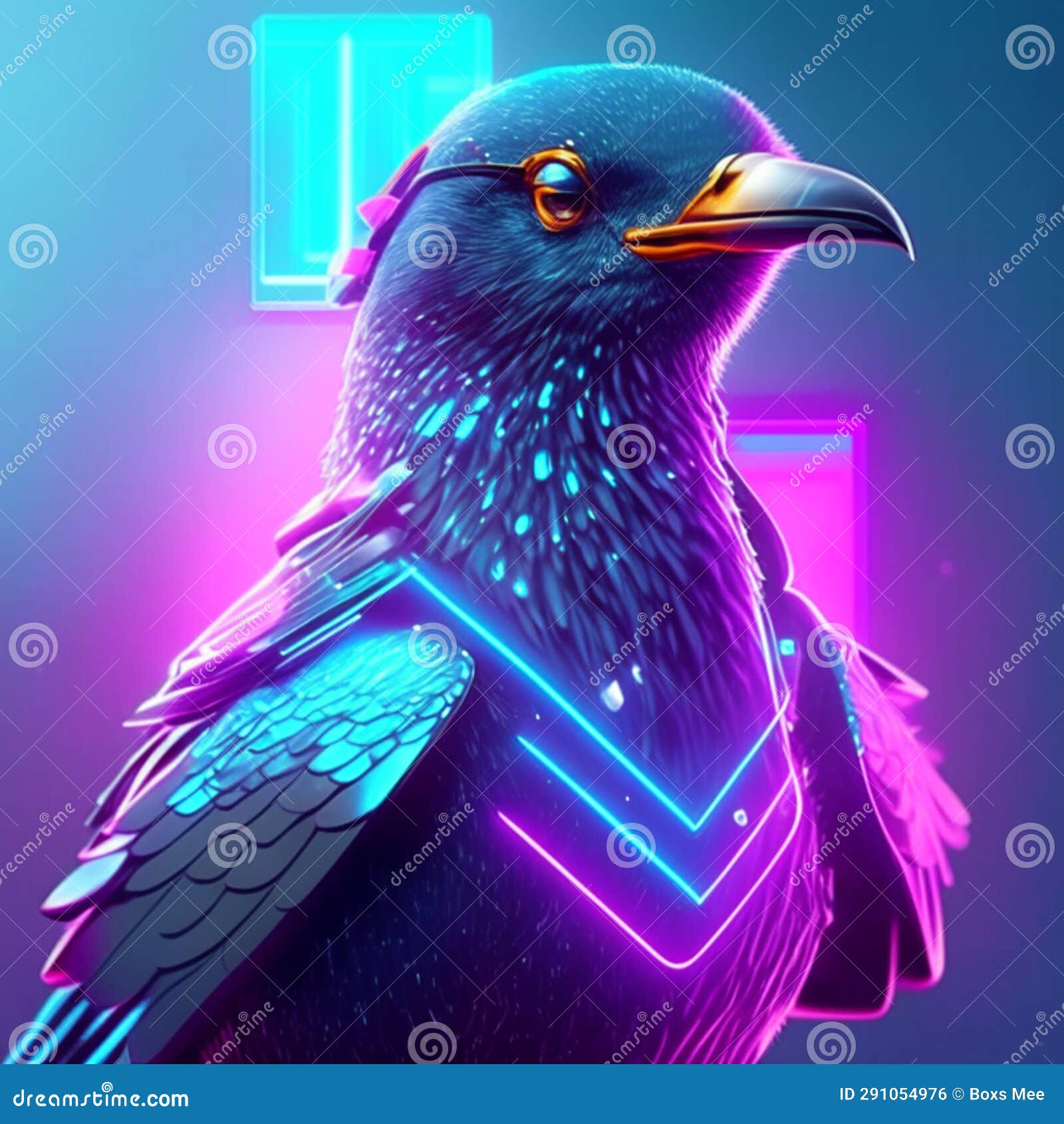 3d Rendering of a Raven in a Neon Style on a Blue Background Generative ...