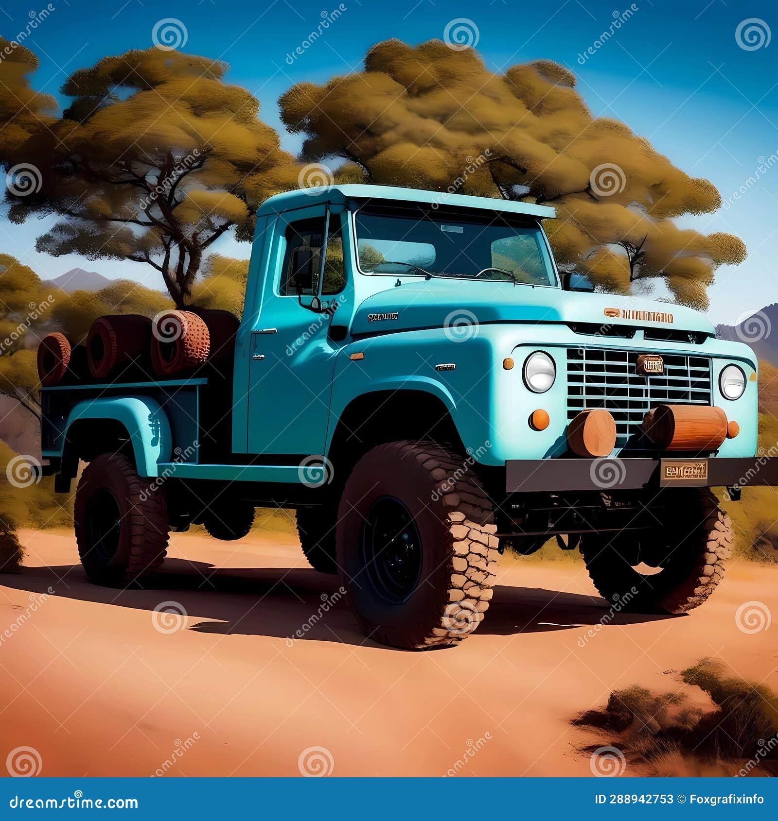 3D Rendering Realistic Blue Jeep with Wild Background Stock ...