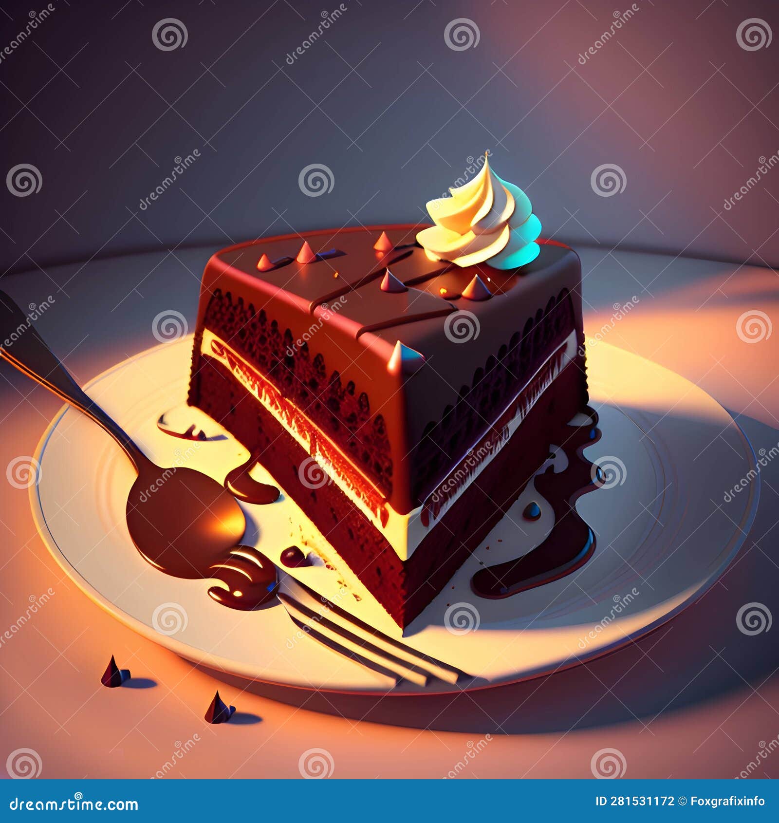 3D Rendering Realistic Chocolate Vanilla Cake Stock Illustration ...