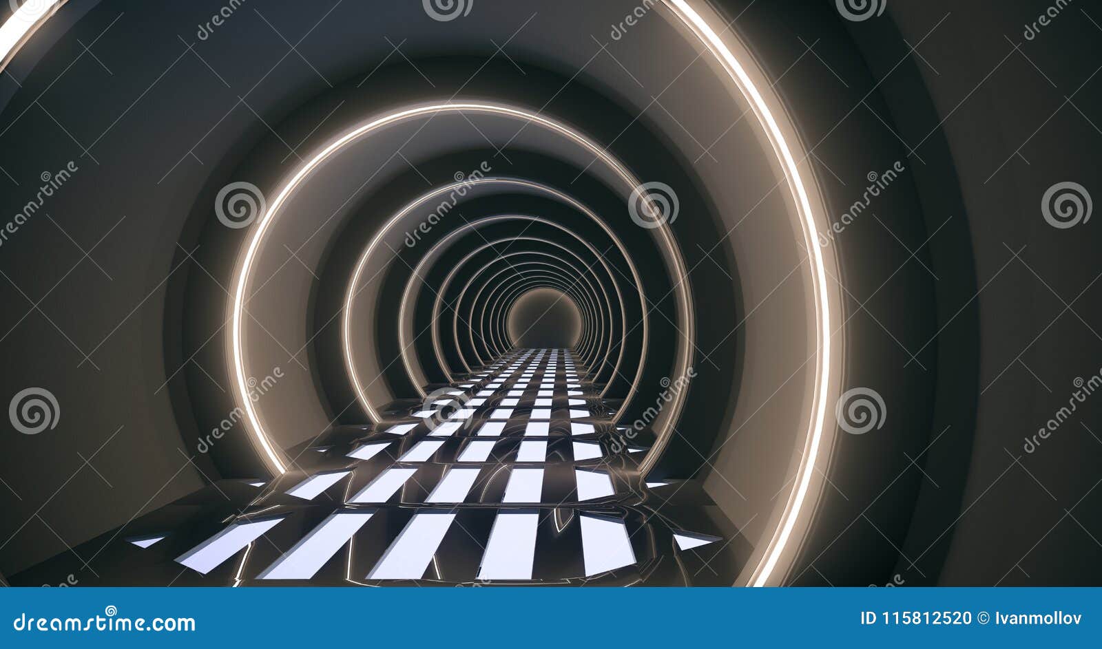 Realistic Circle Sci-Fi Corridor with with Lights Stock Illustration ...