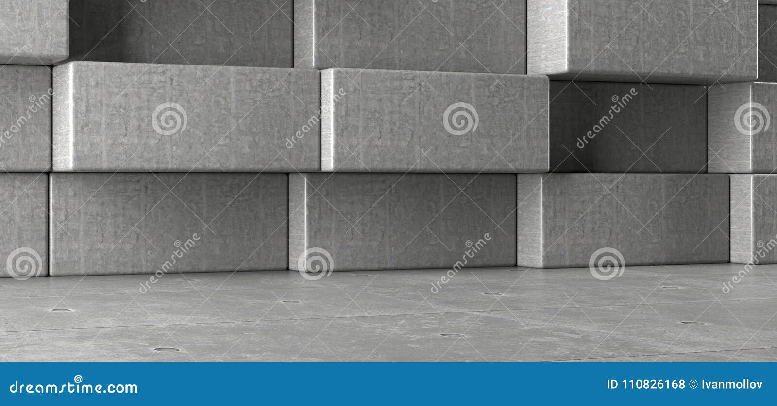 Realistic Concrete Room with Decotarive Rectangle Blocks on the Wall ...