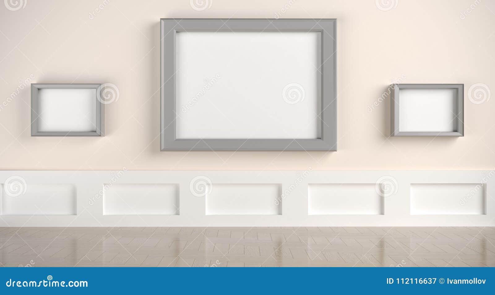 Realistic Modern Gallery Room with Empty Frames Stock Illustration ...