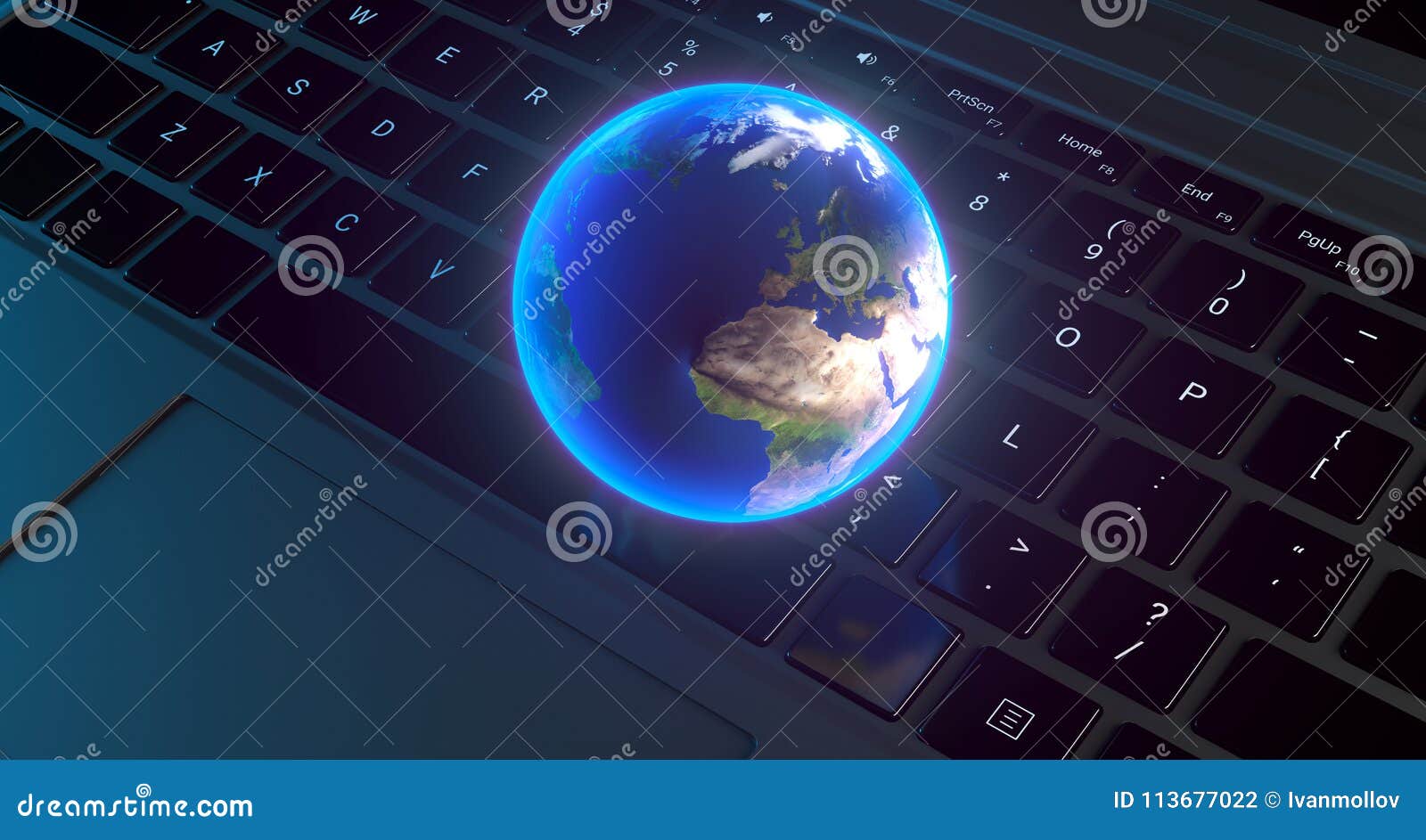 Realistic Planet Earth Globe Over Computer Keyboard Stock Illustration ...