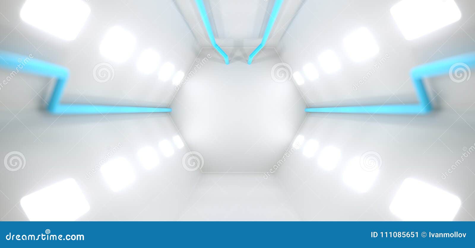 Sci-Fi Hexagonal Tunnel with Lines and Lights Stock Illustration ...