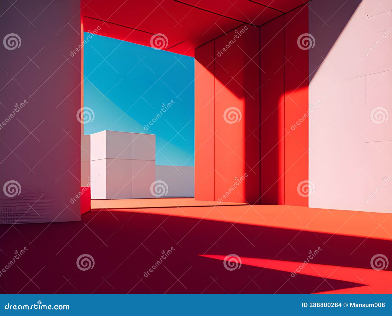 3d Rendering of a Red Architecture and Blue Abstract Background, Ai ...