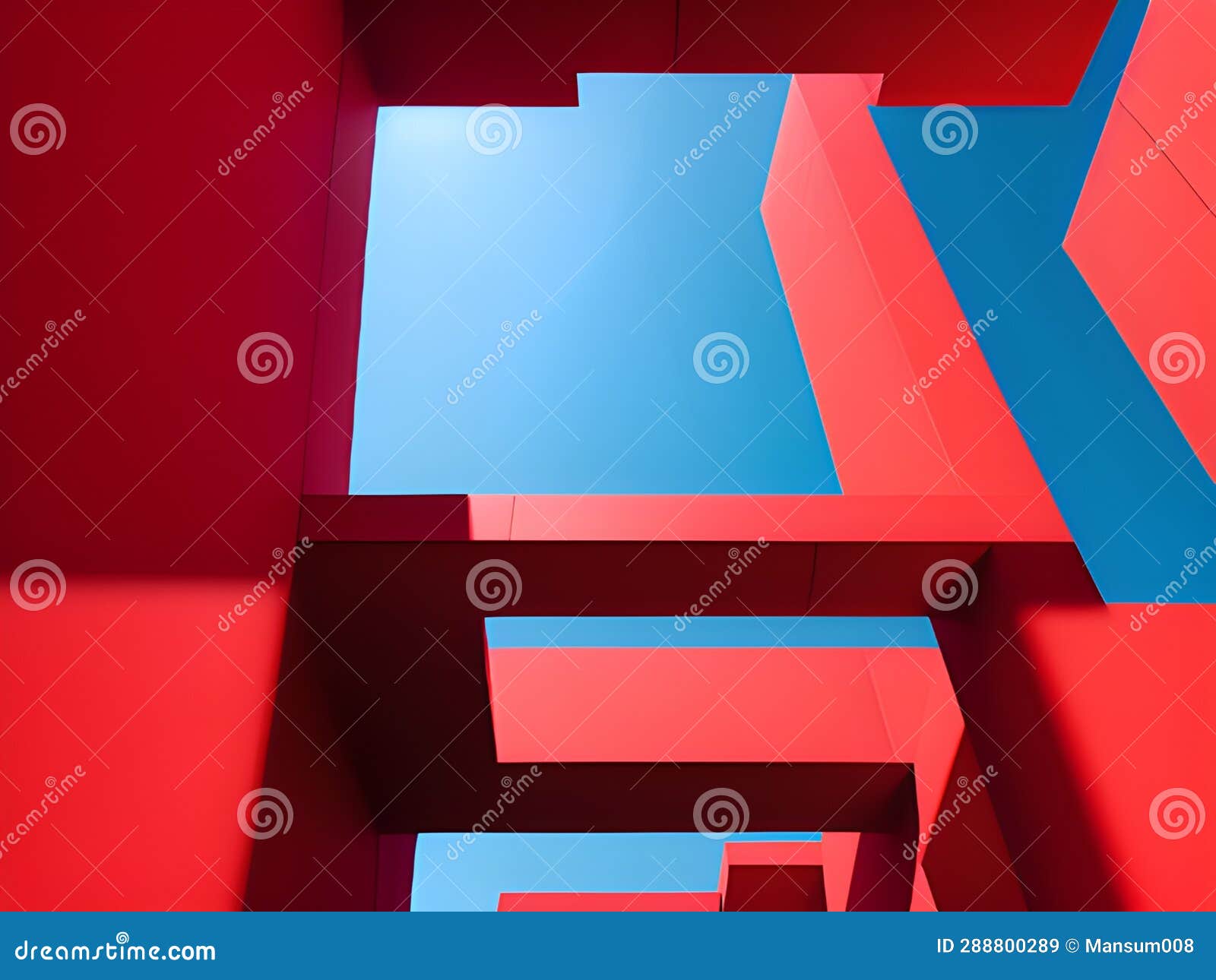 3d Rendering of a Red Architecture and Blue Abstract Background, Ai ...