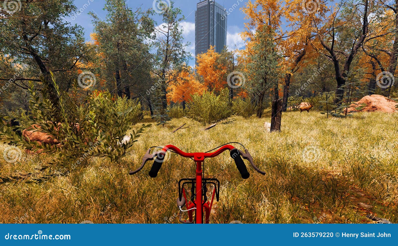 3D Rendering Red Bike in the Digital Environment about Sustainable ...