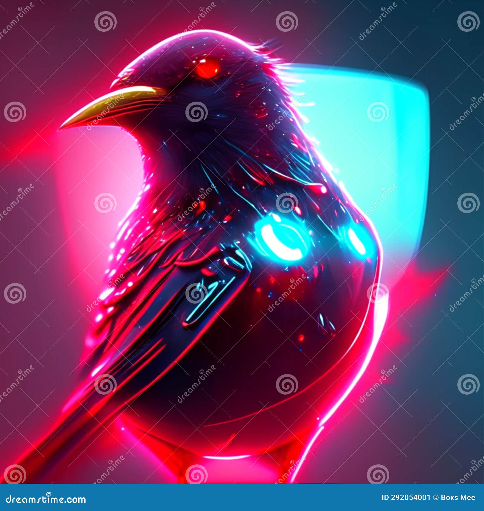 3d Rendering of a Red Bird in Neon Light on a Black Background ...