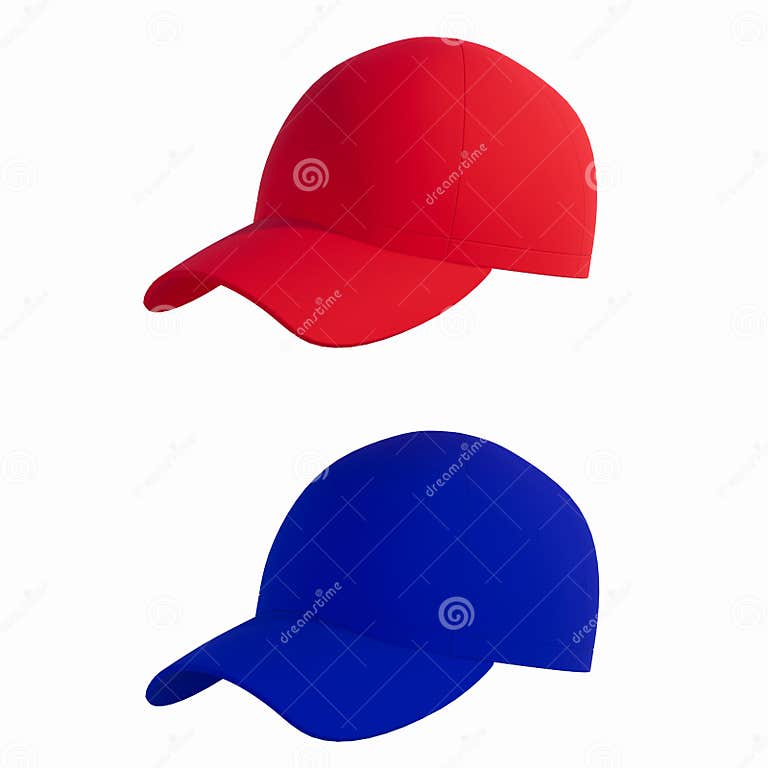 3D RENDERING of RED and BLUE BASEBALL CAPS Stock Illustration ...