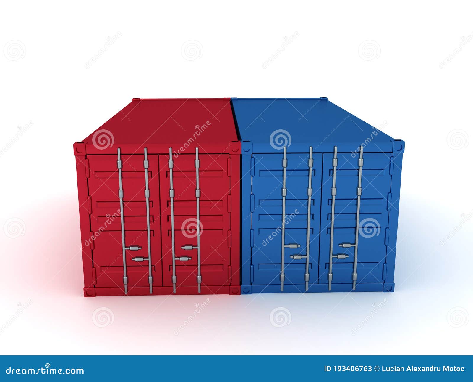 3D Rendering of Red and Blue Cargo Containers Stock Illustration ...