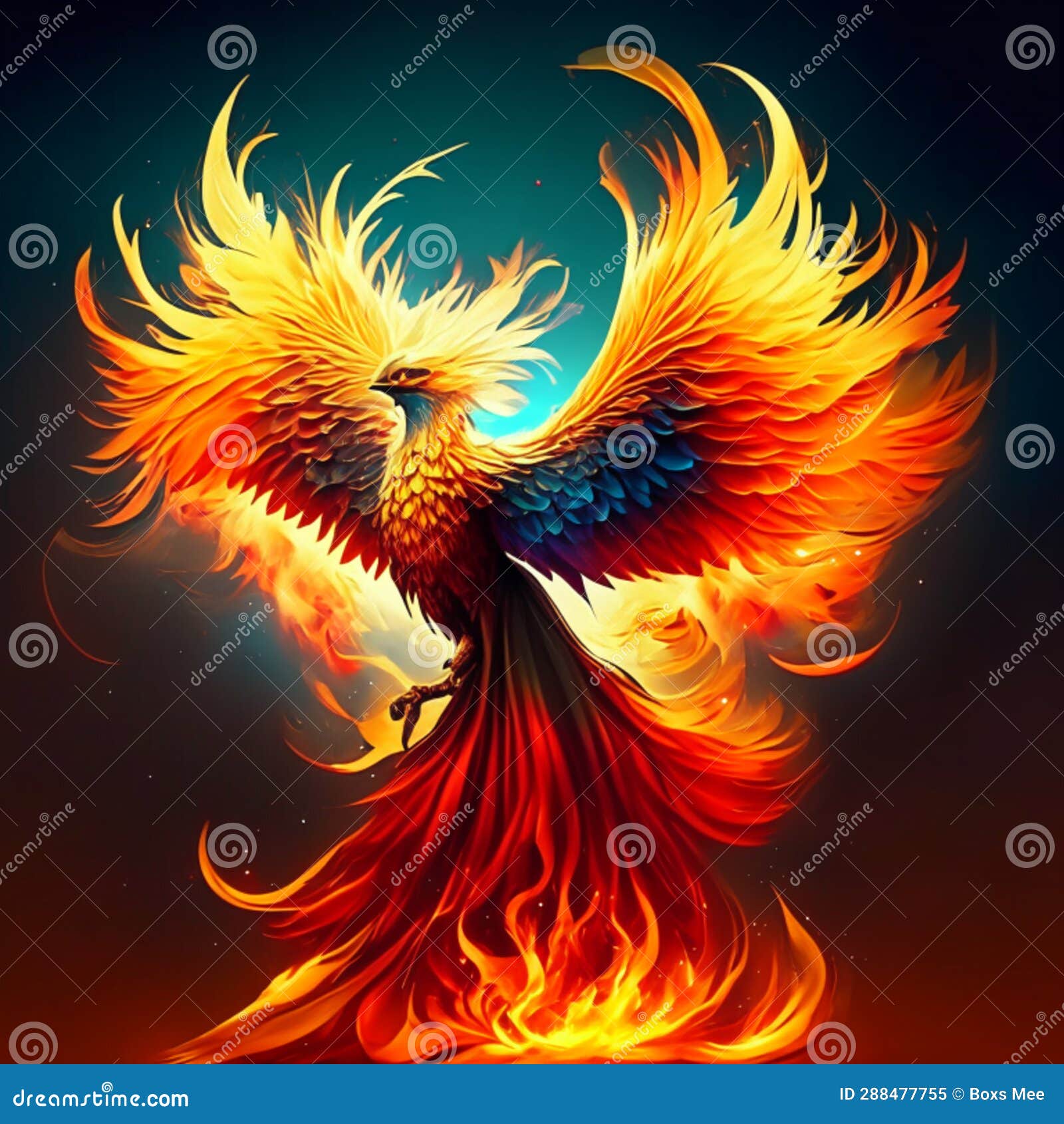 3D Rendering of a Red and Blue Fire Bird on a Dark Background AI ...