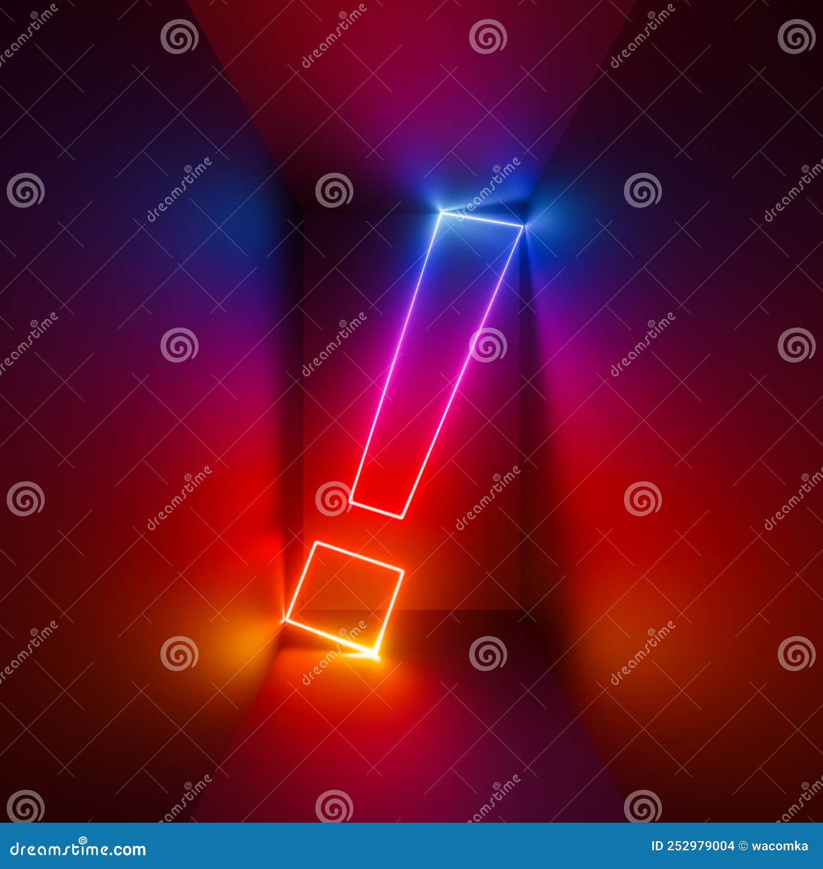 3d Rendering, Red Blue Neon Exclamation Mark, Digital Symbol Inside ...