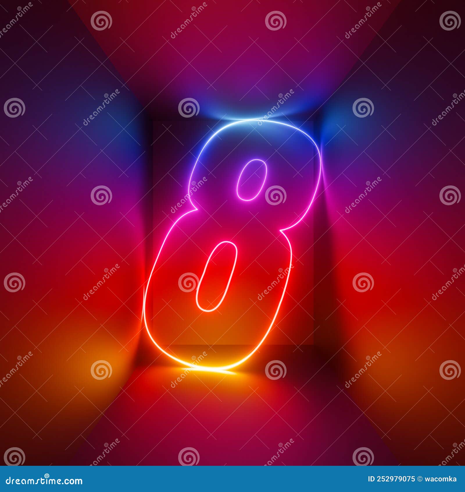 3d Rendering, Red Blue Neon Number Eight, Digital Symbol Inside Square ...