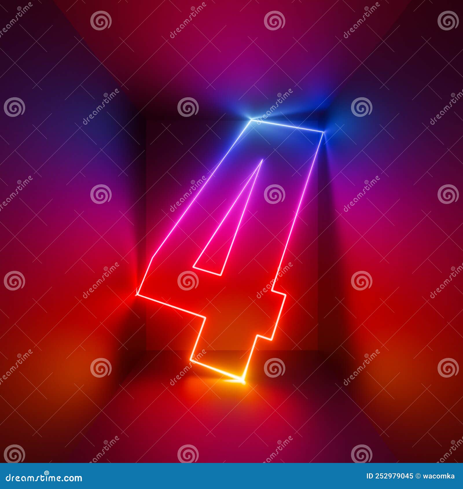 3d Rendering, Red Blue Neon Number Four, Digital Symbol Inside Square ...