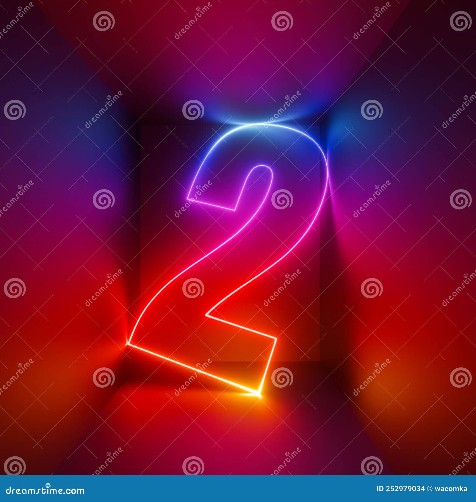 3d Rendering, Red Blue Neon Number Two, Digital Symbol Inside Square ...