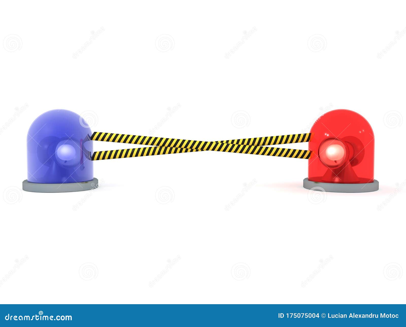 3D Rendering of Red and Blue Police Lights with Police Line between ...
