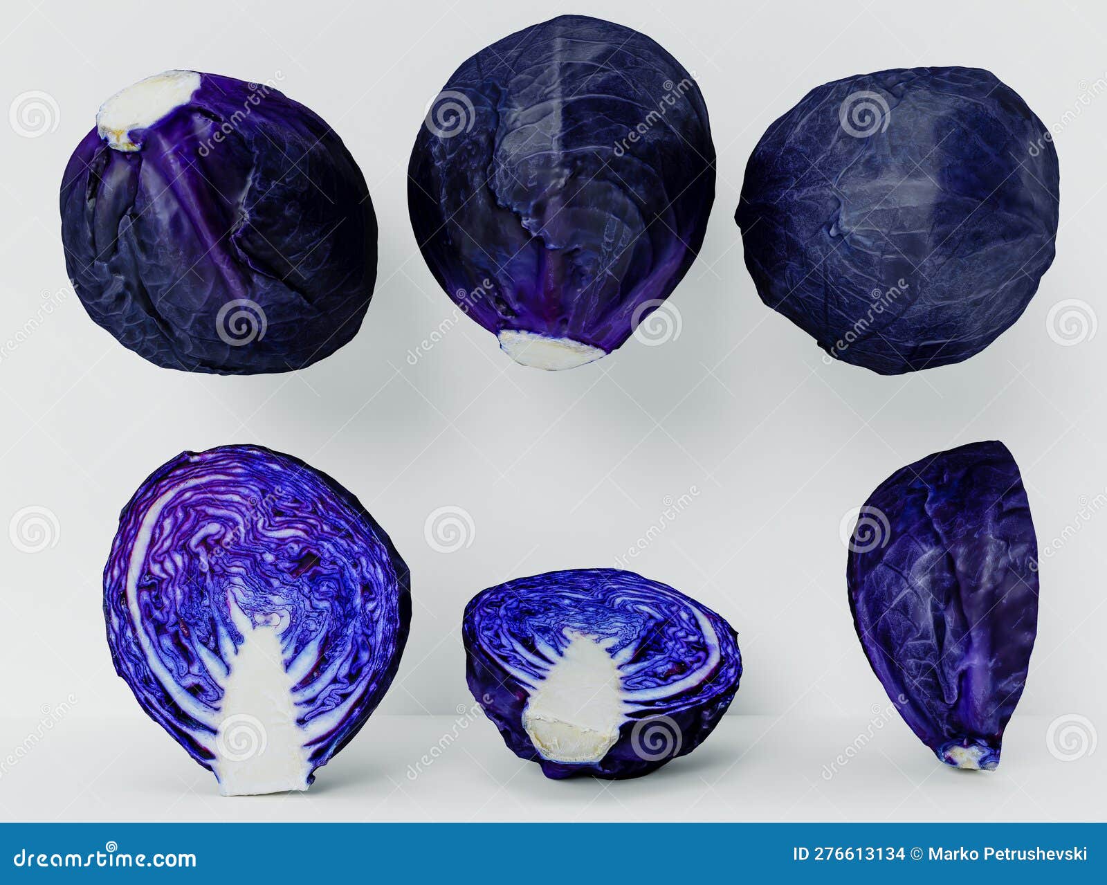 3d Rendering - Red Cabbage from Different Angles Isolated on White ...