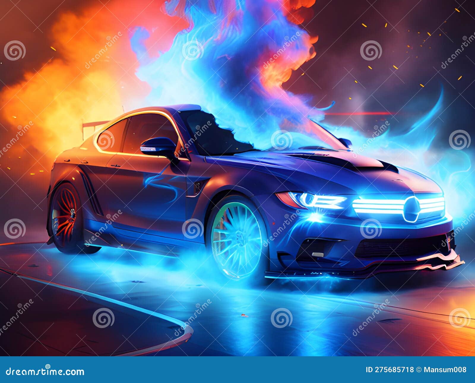 3d Rendering of a Red Car with a Fire , AI Generated Stock Illustration ...