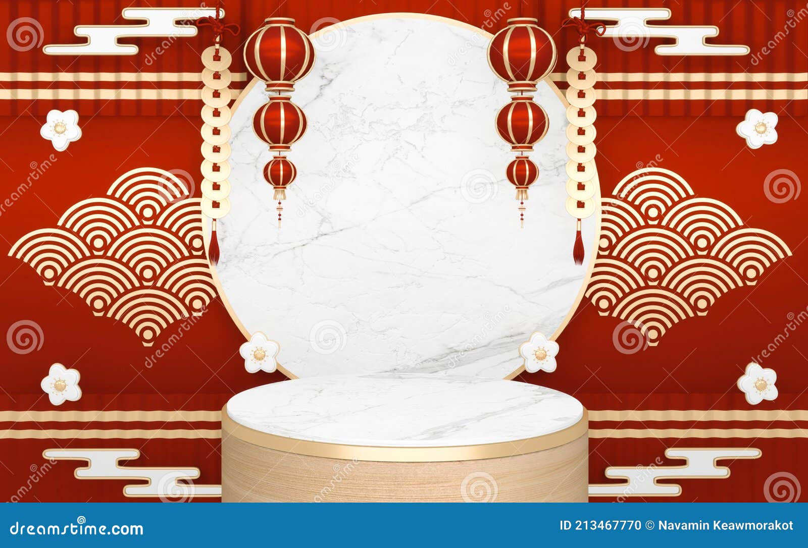 3D Rendering .Red Chinese Podium Minimal Geometric Stock Illustration ...