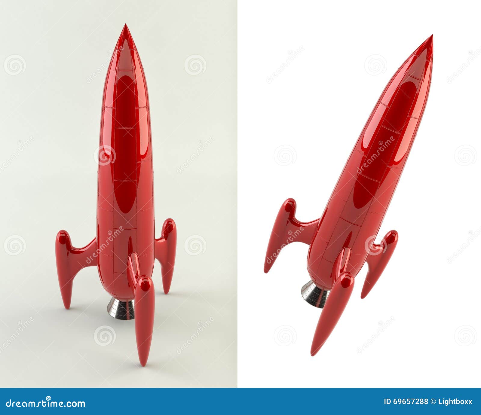 3D Rendering of a Red Comic Style Rocket Stock Illustration ...