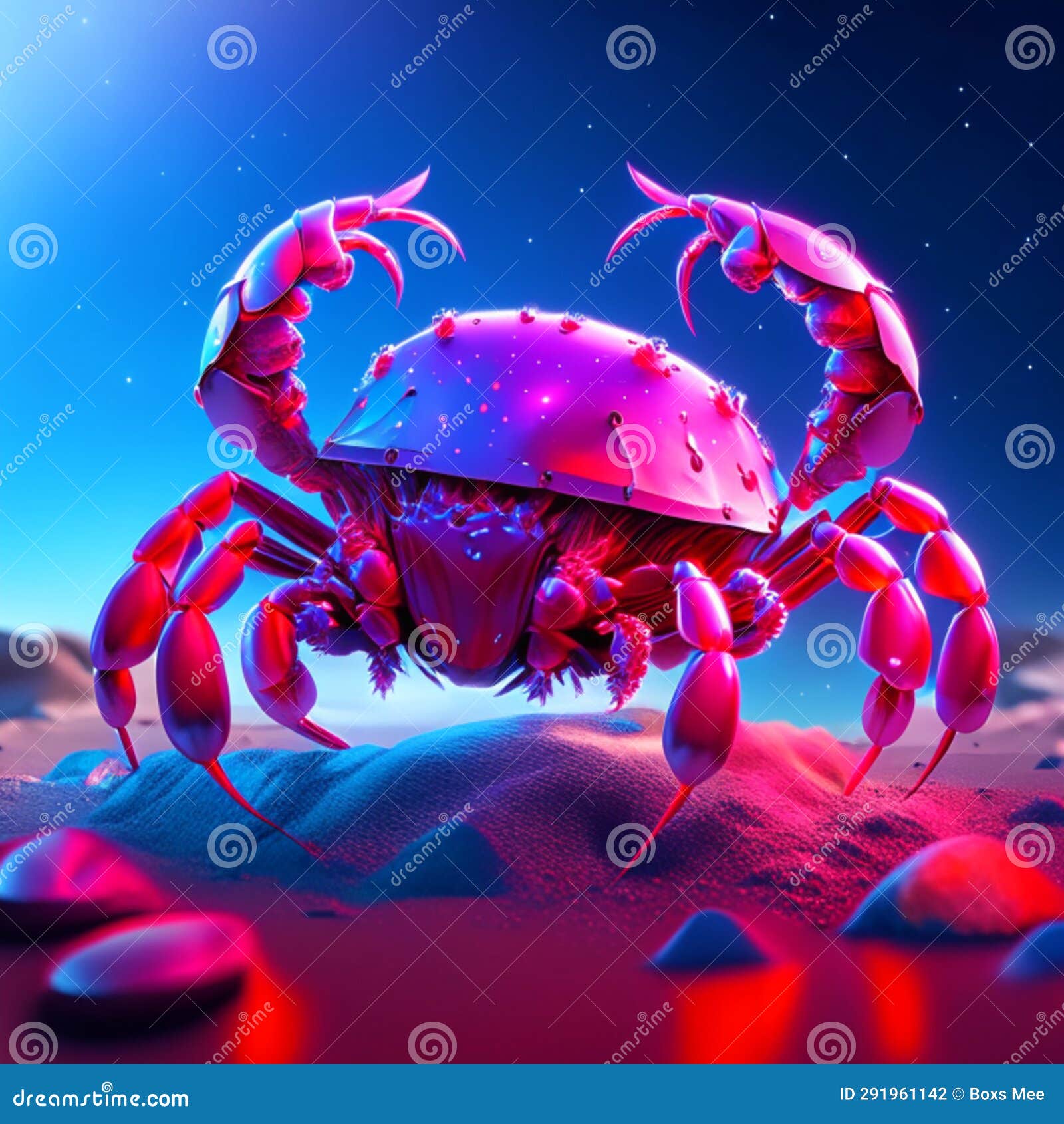3d Rendering of a Red Crab in the Desert on a Blue Background ...
