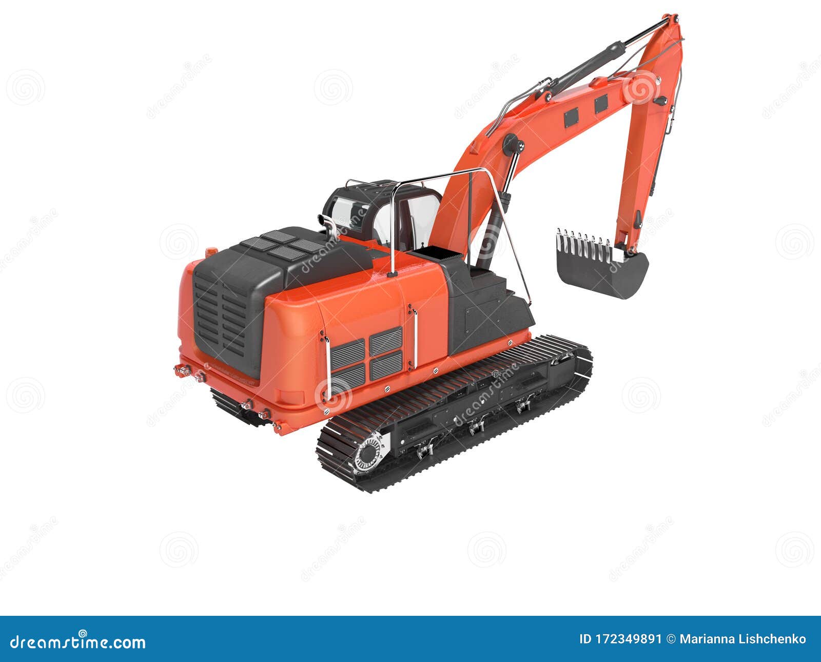 3D Rendering Red Crawler Excavator Rear View on White Background No ...