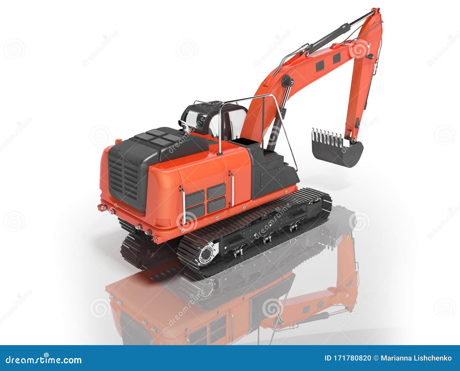 3D Rendering Red Crawler Excavator Rear View On White Background No ...
